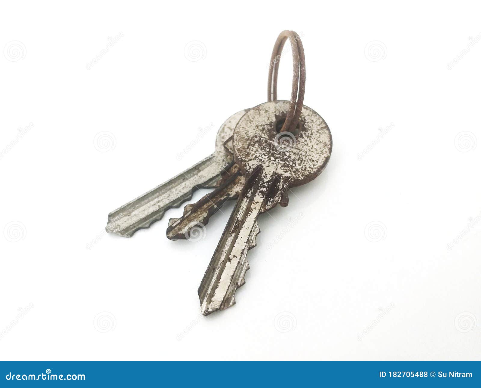 A Key Chain Isolated on White with Rusty Keys of Different Sizes. Old ...