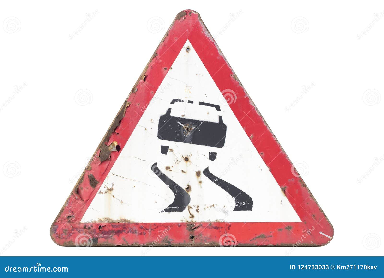 Old Rusty Road Sign `Slippery Road` Isolated on White Stock Vector ...