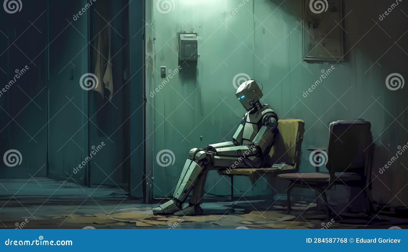 Retro Old Rusty Android in an Abandoned Building, Made with Generative ...