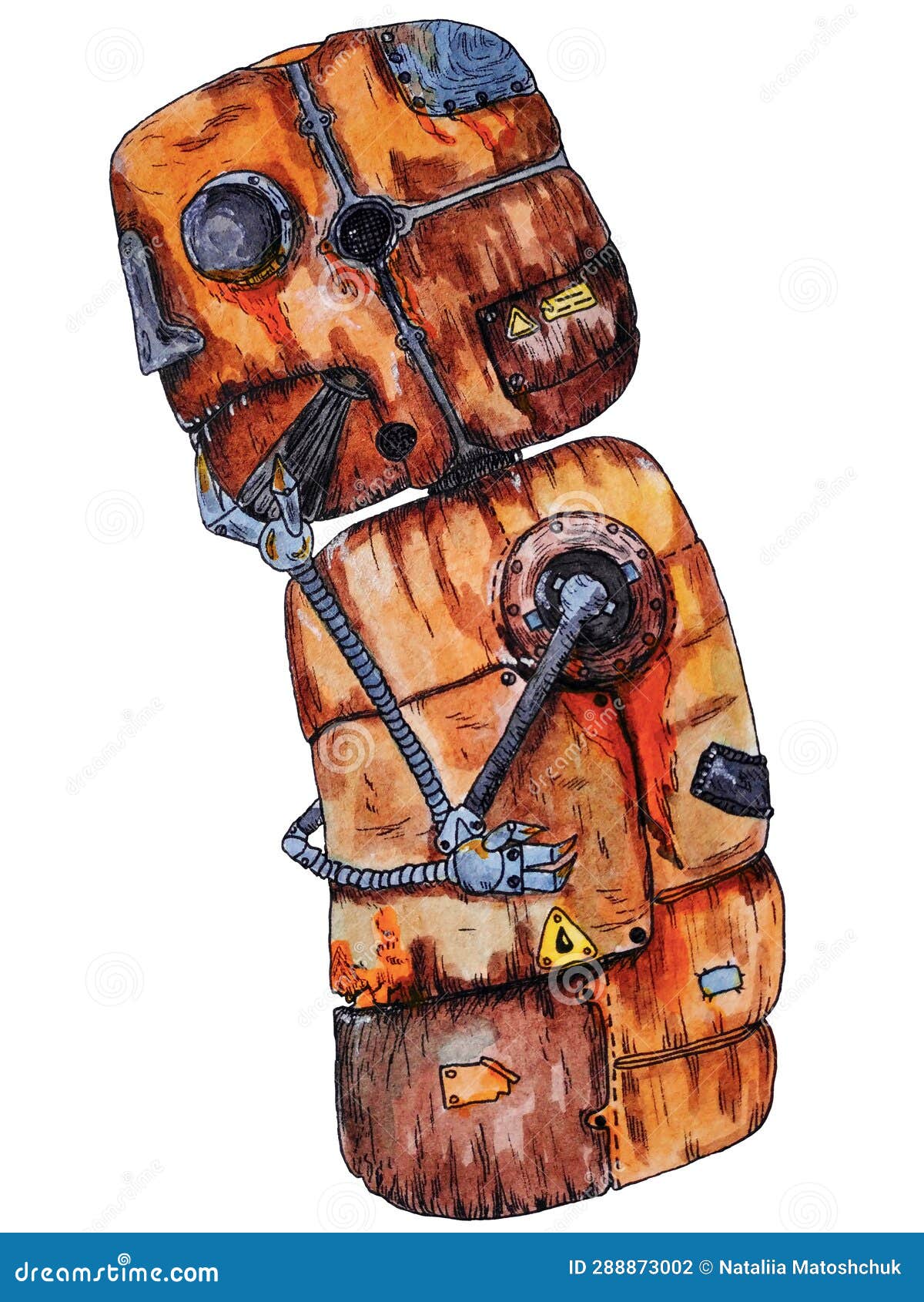 Old rusty robot. stock illustration. Illustration of watercolor - 288873002