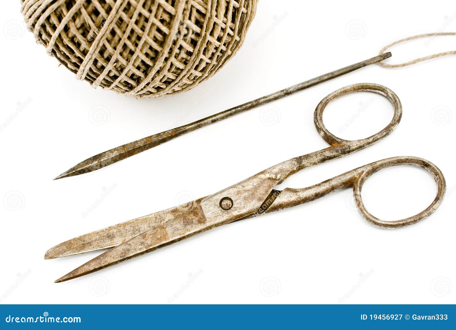 Old Rusty Scissors and Needle - Sewing Tools Stock Image - Image of ...