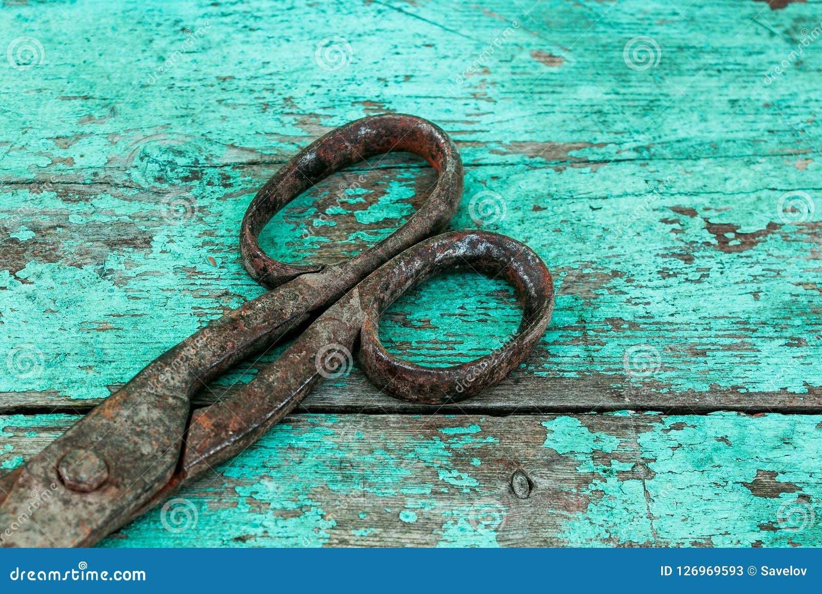 Old Rusty Scissors on a Wooden Table Stock Image - Image of craft ...