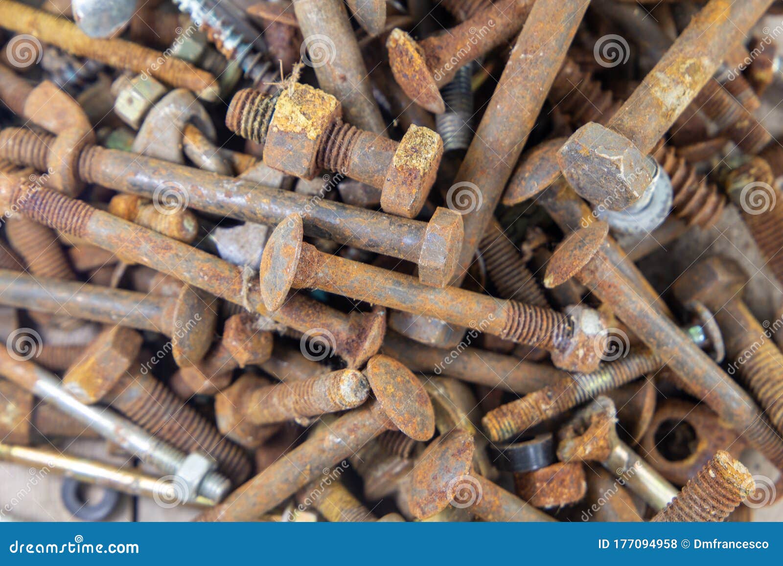 Old Rusty Scrap Metal Bolts Stock Photo - Image of metallic, card ...