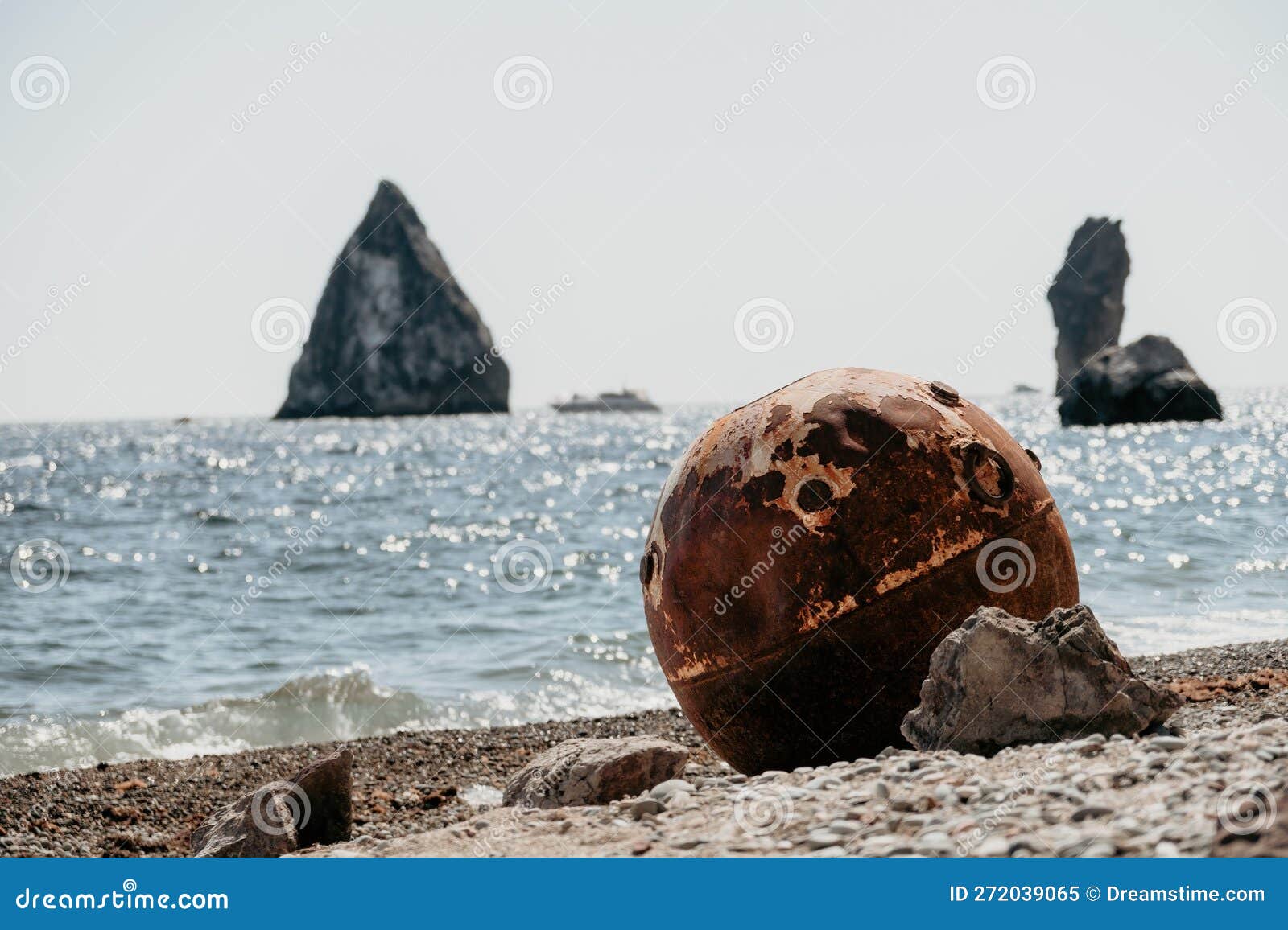 Old Rusty Sea Mine on the Beach. Stock Image - Image of chain, hard ...