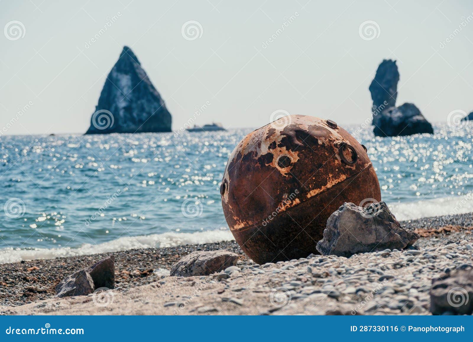 Old Rusty Sea Mine on the Beach. Stock Photo - Image of white, nautical ...