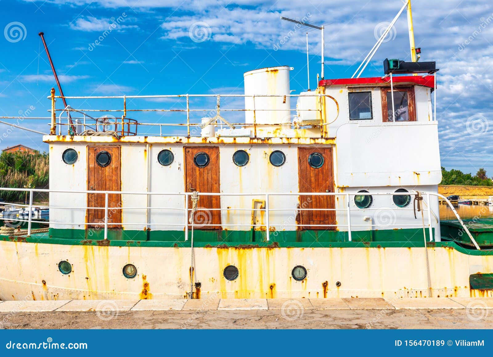 Old Rusty Ship Docked in Port Stock Image - Image of color, landscape ...