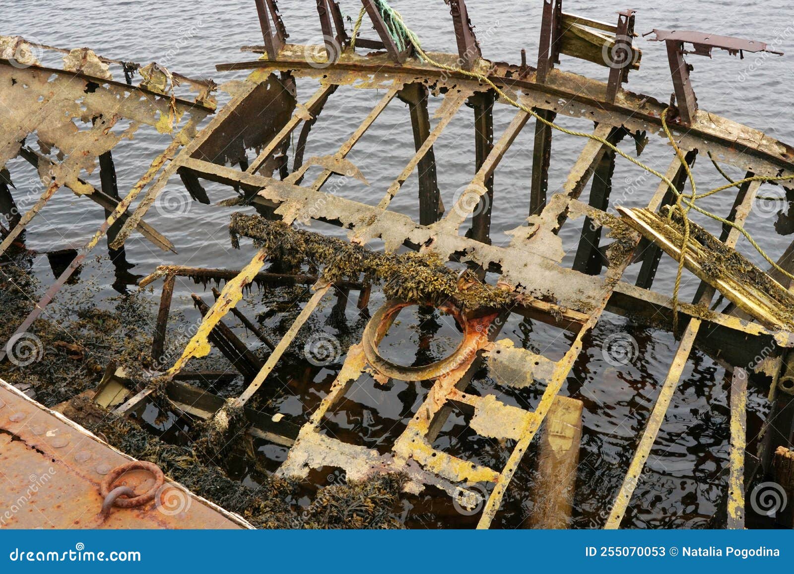 Old rusty ship at sea stock image. Image of broken, sunken - 255070053
