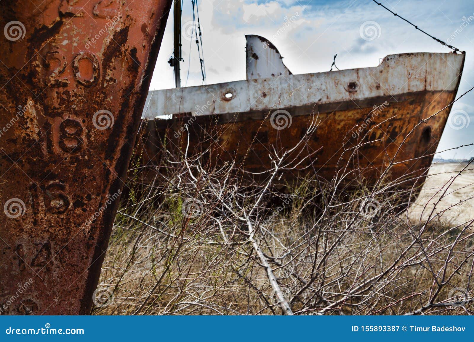 Old Rusty Ship on the Shore Stock Image - Image of industrial, cracked ...