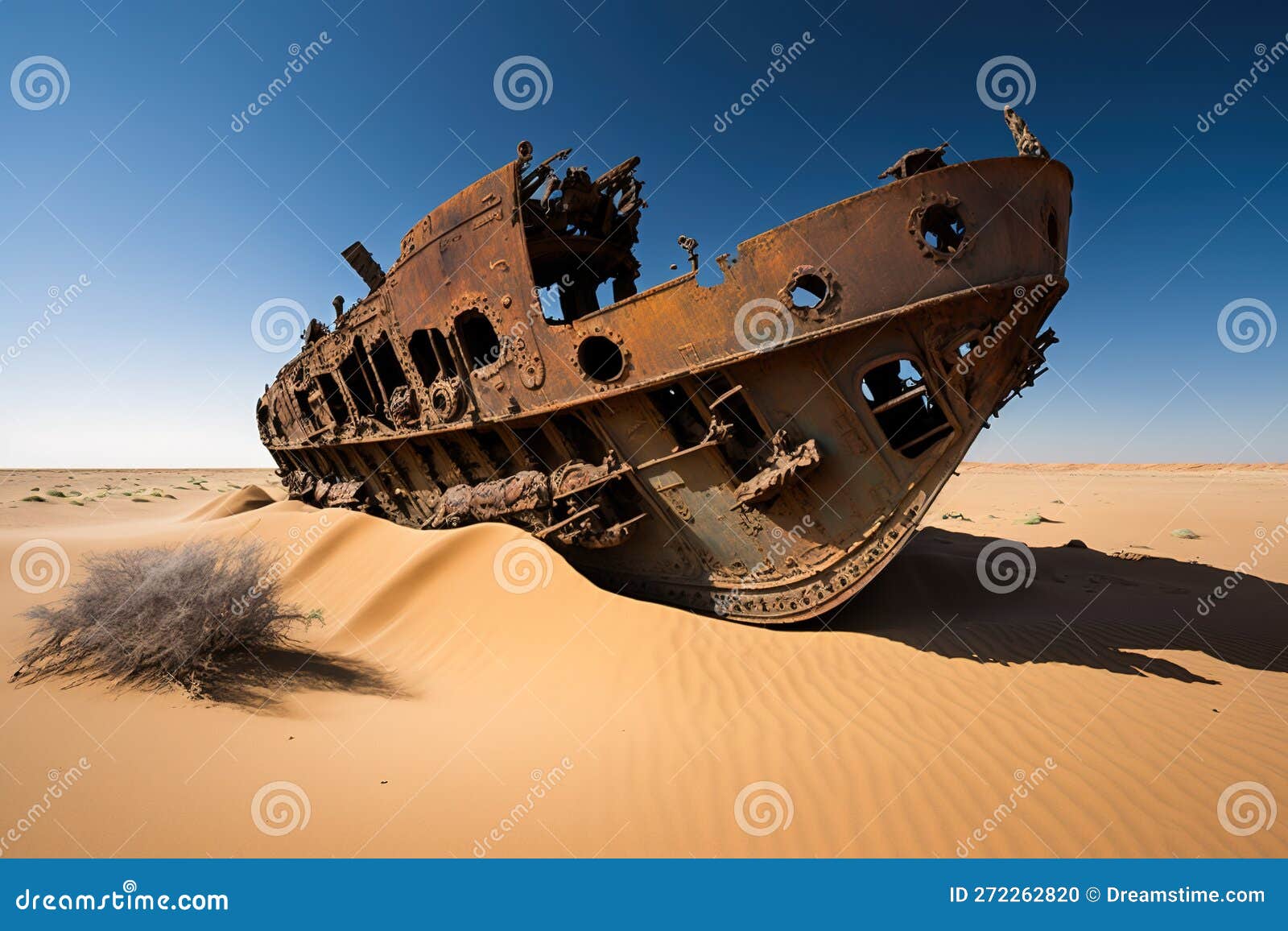 Old And Rusty Shipwreck Sitting In The Middle Of Desert, Post ...