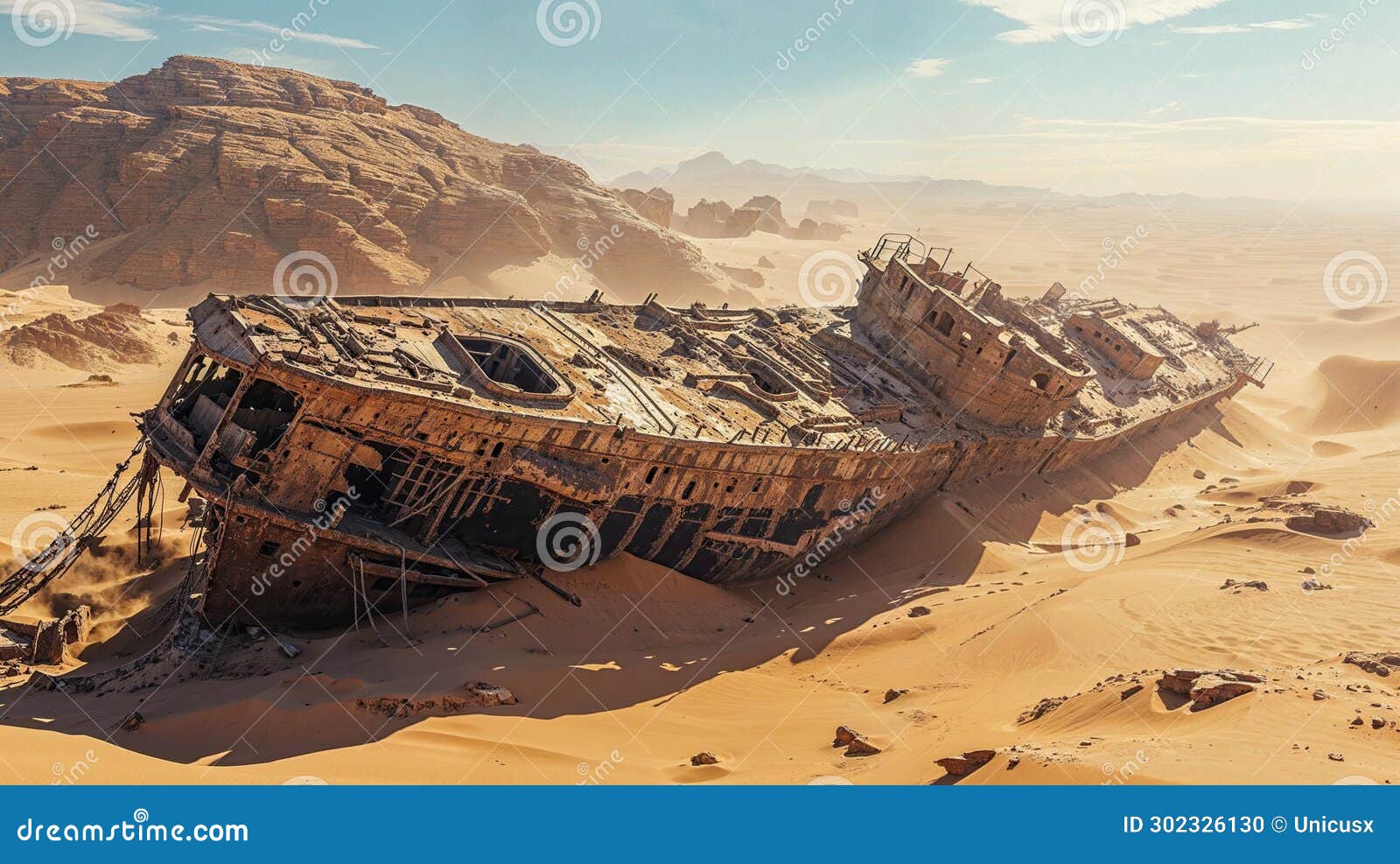 Old and Rusty Shipwreck Sitting in the Middle of Desert, Post ...