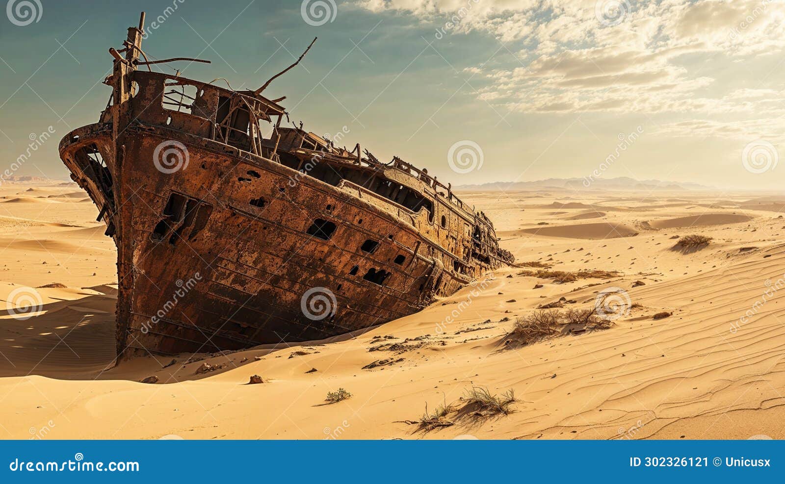 Old And Rusty Shipwreck Sitting In The Middle Of Desert, Post ...