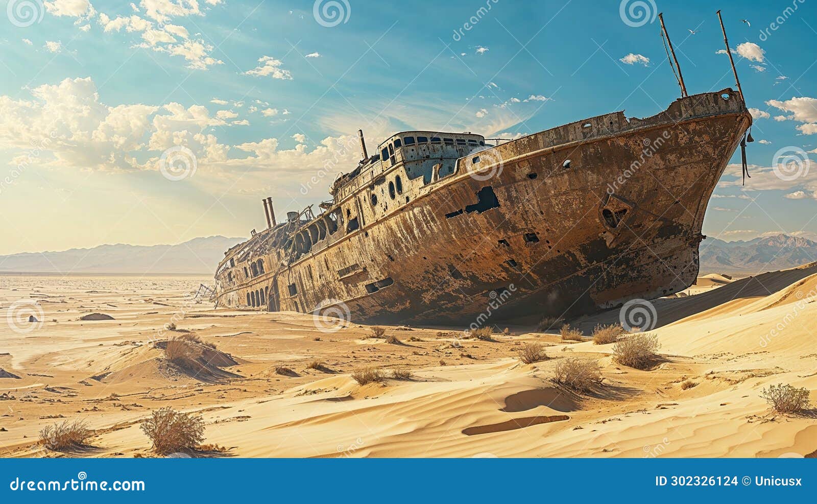 Old and Rusty Shipwreck Sitting in the Middle of Desert, Post ...