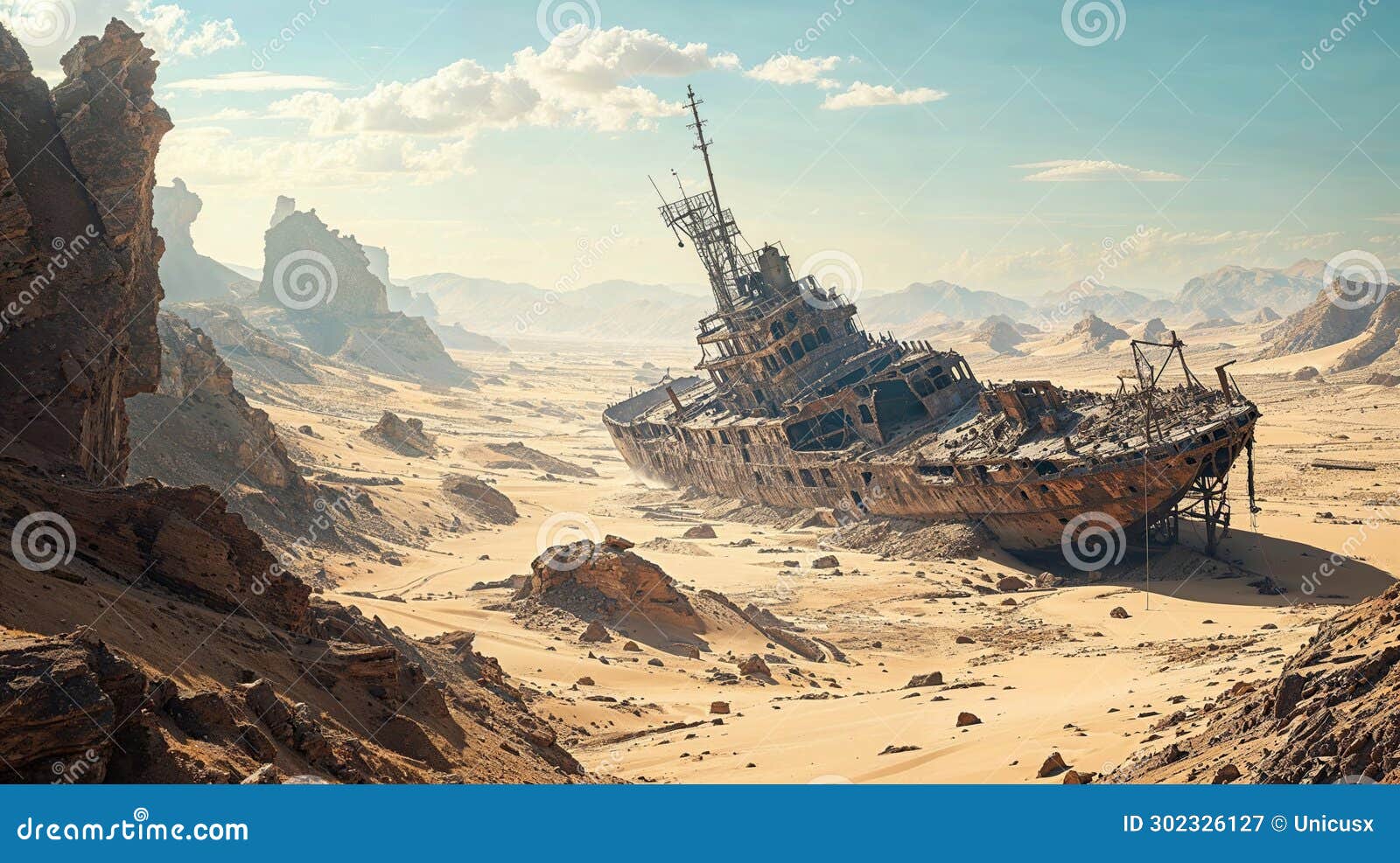 Old and Rusty Shipwreck Sitting in the Middle of Desert, Post ...