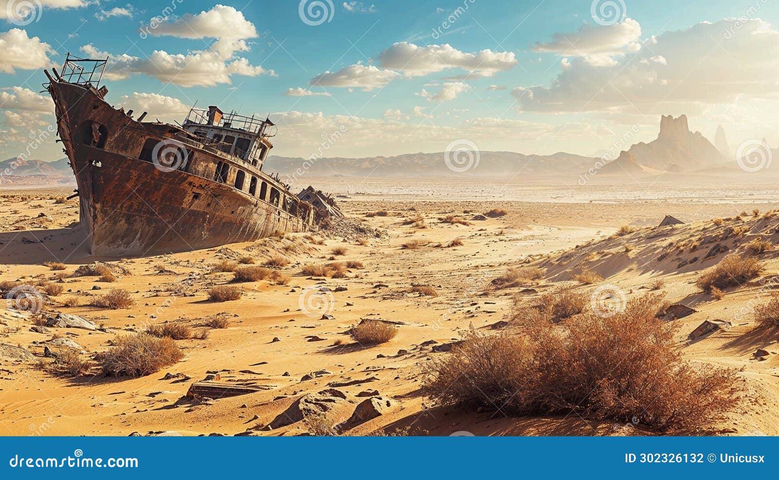Old And Rusty Shipwreck Sitting In The Middle Of Desert, Post ...