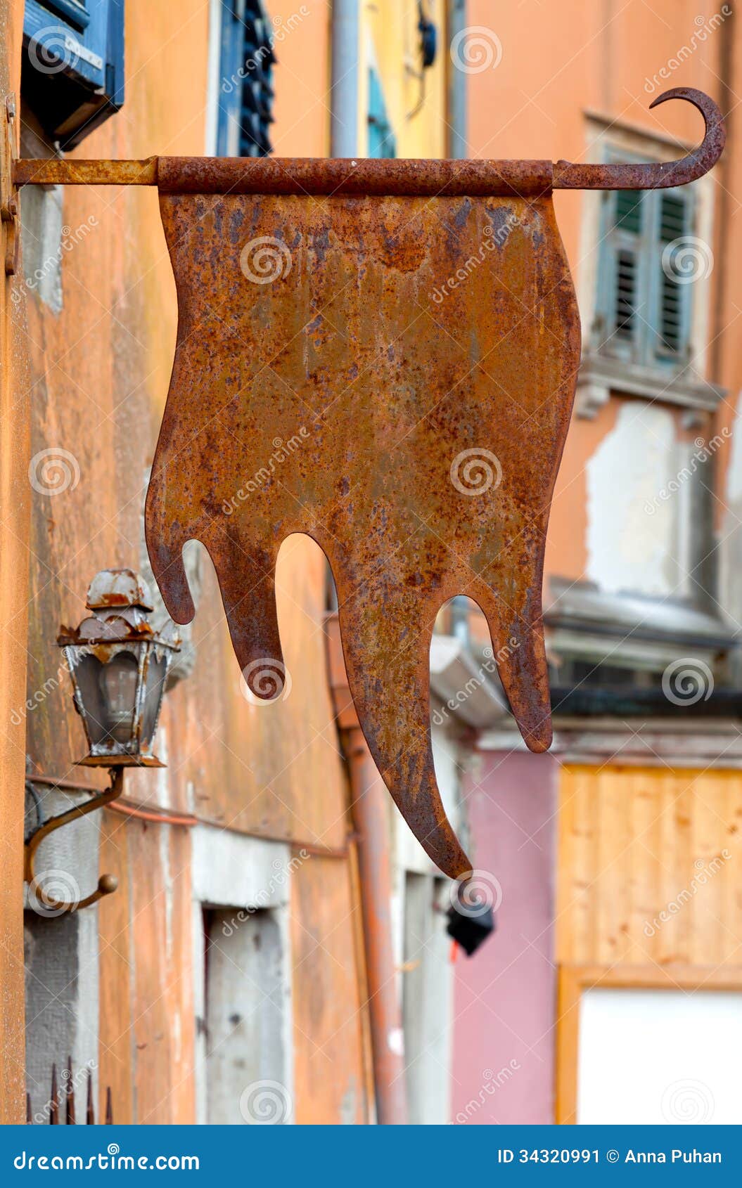 Rusty Sign In Front Of The Barrier With The Inscription: Caution ...