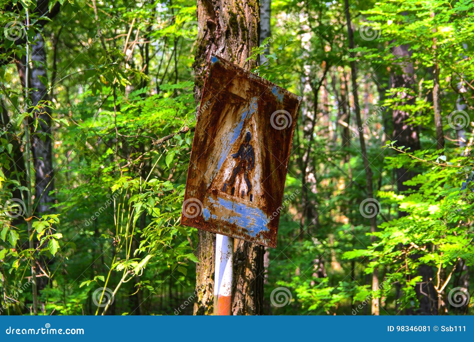 Old Rusty Signs Of Caution On The Tree. Dead Military Unit. Editorial ...