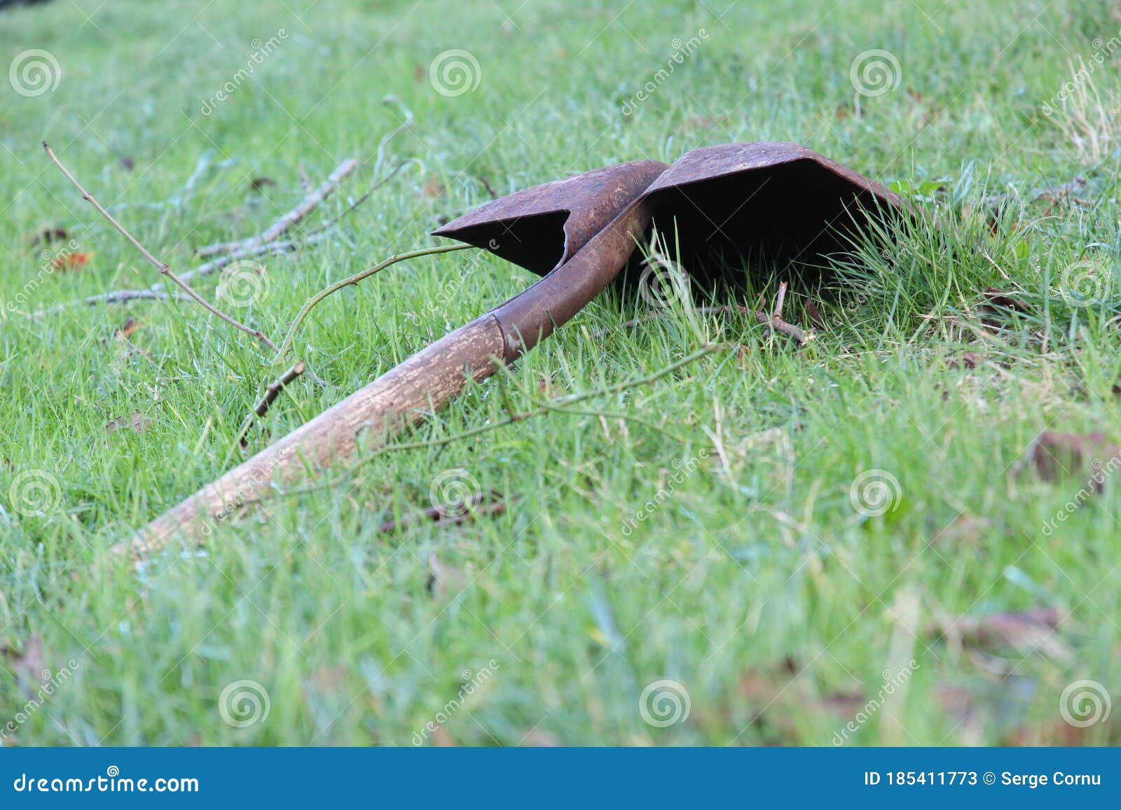 Old Rusty Spade on Grass stock image. Image of park - 185411773