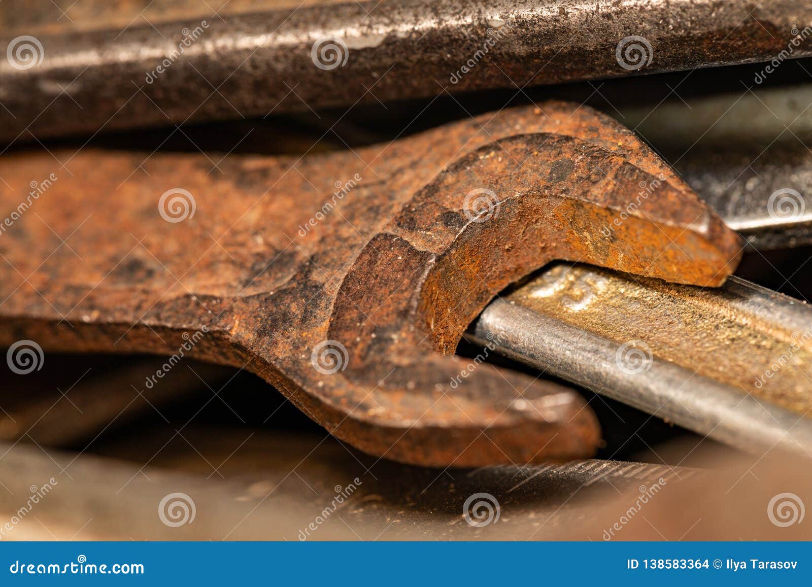 Old Rusty Spanners in a Wooden Box. Old Rusty Tools Closeup Stock Photo ...