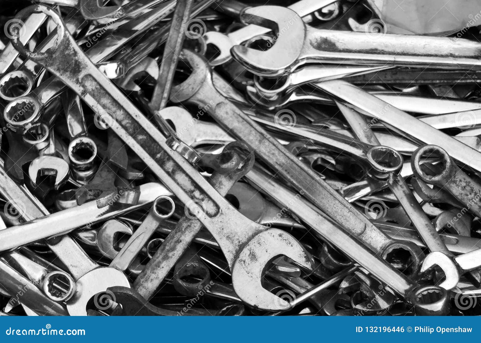 Rusty Spanners and Wrenches in a Large Pile in a Toolbox Stock Photo ...