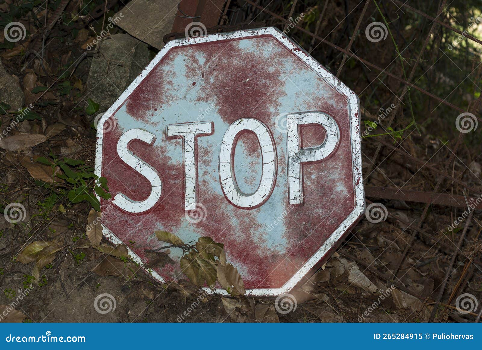 Old Rusty Stop Sign Lying Forgotten on the Ground in the Countryside ...
