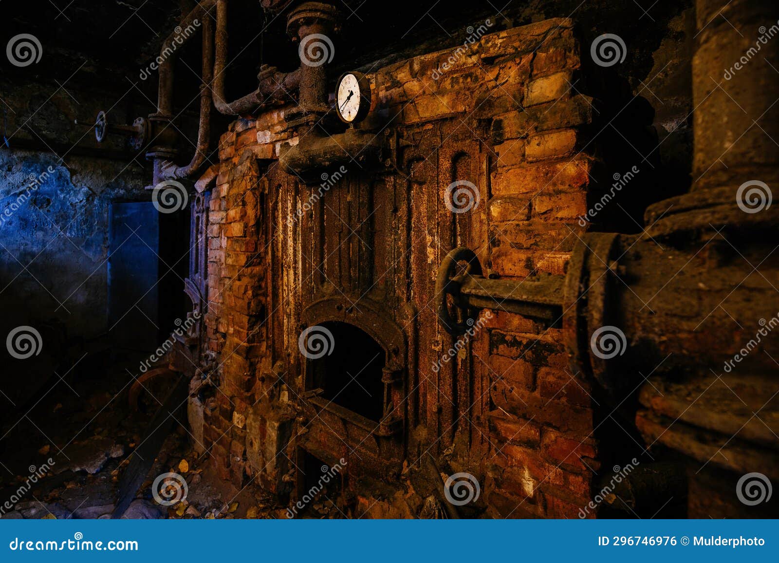 Old Rusty Stove in Abandoned Boiler Room Stock Photo - Image of grunge ...