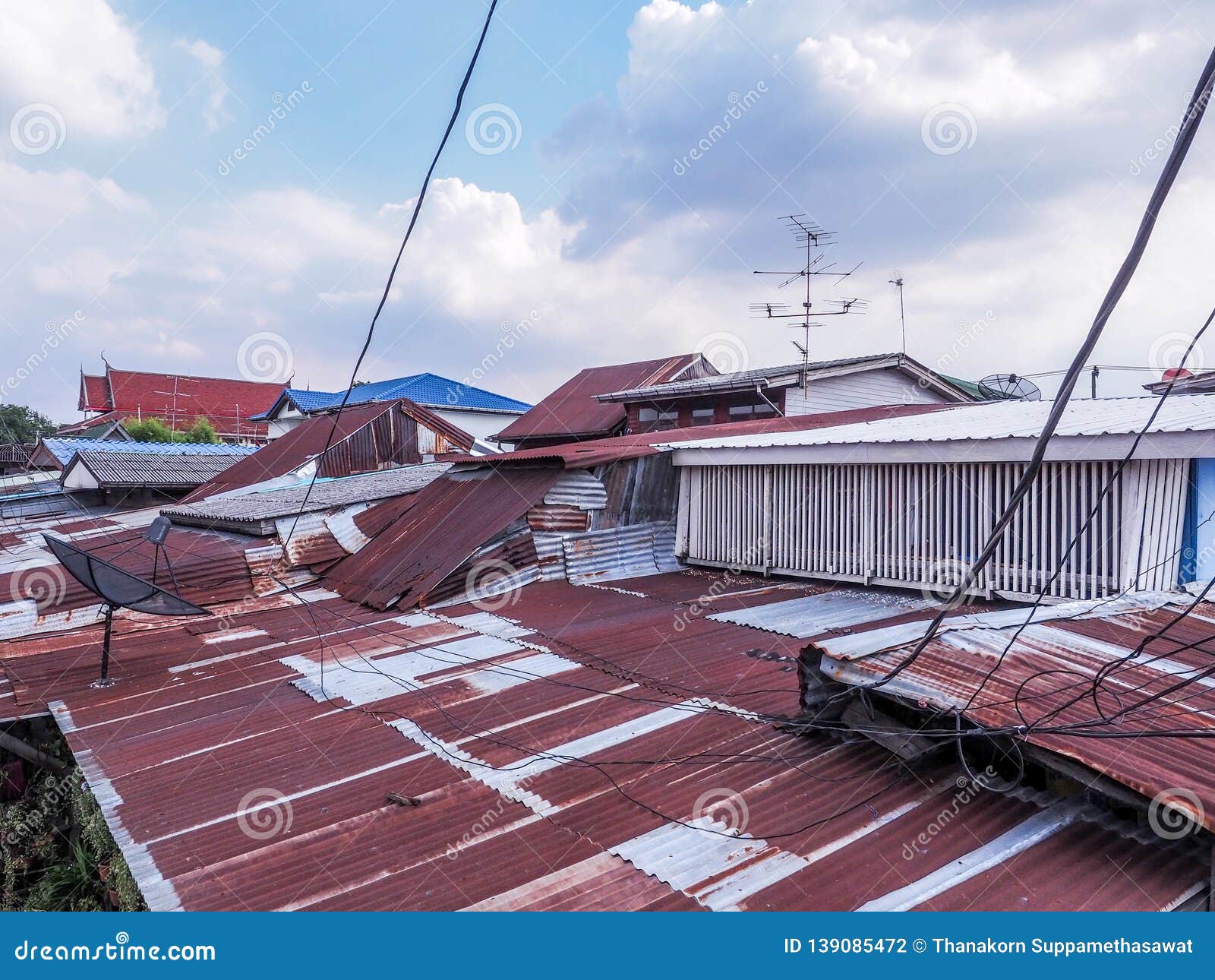 Old Rusty Tin Roof and Green Leaves Stock Photo - Image of material ...