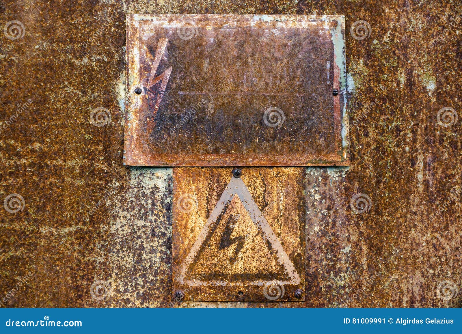 Old Rusty Tin Surface with Warning Sign of High Voltage Stock Image ...