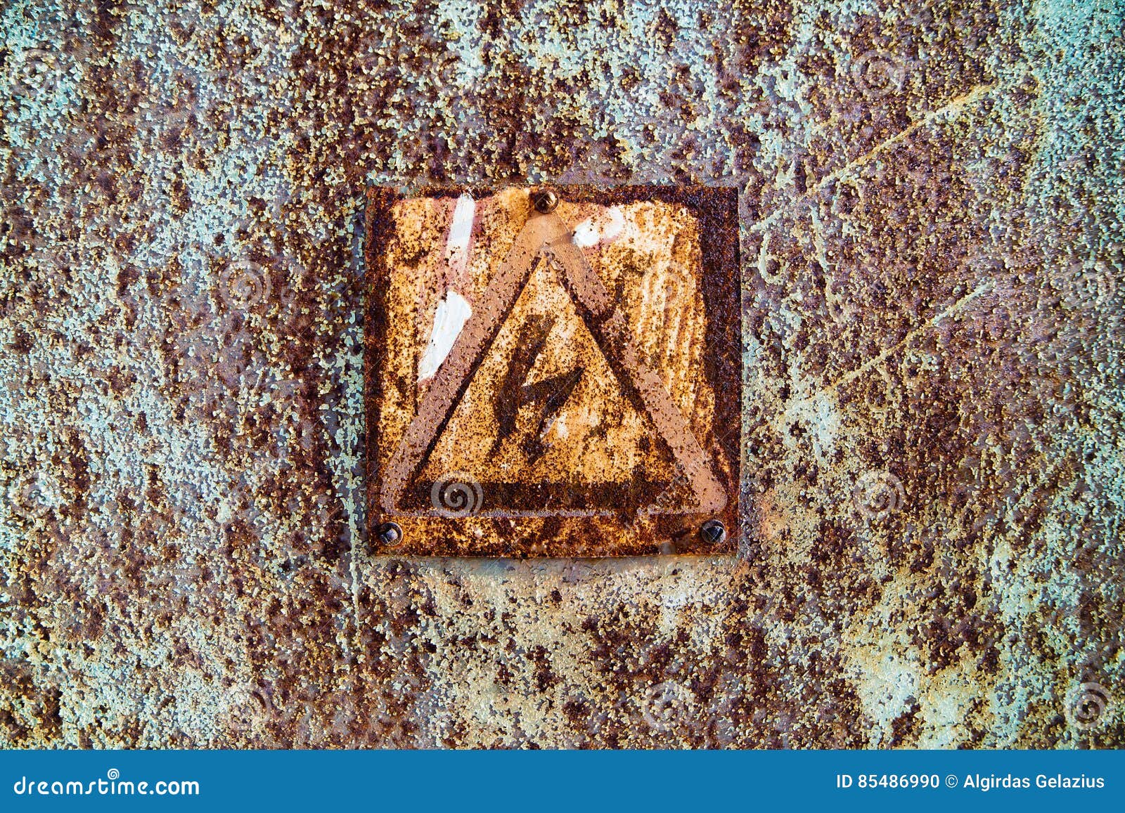 Old Rusty Tin Surface with Warning Sign of High Voltage Stock Photo ...