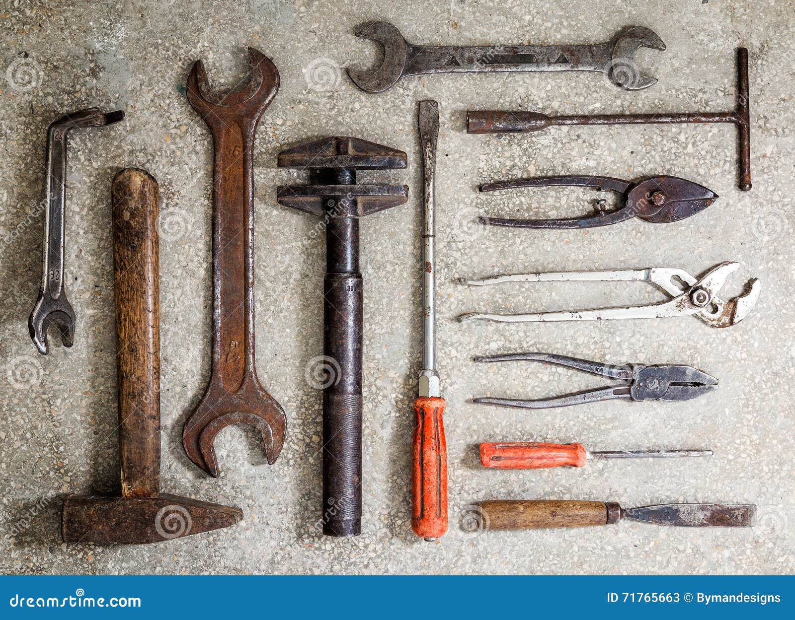 Old Rusty Tools Arranged on the Floor Stock Image - Image of tool ...
