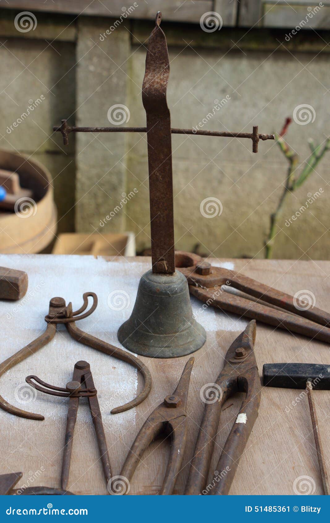Old rusty tools and bell stock image. Image of craftsman - 51485361
