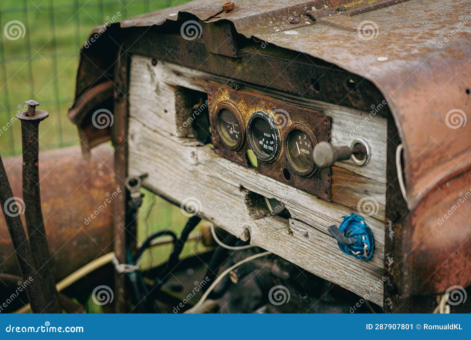 Old Rusty Tractor or Car with Handmade Cheap Instrument Cluster Stock ...