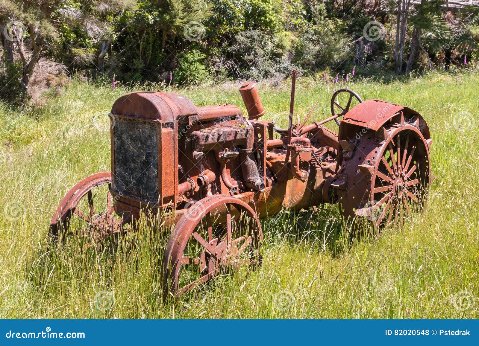 Old Rusty Tractor in Grass Field Stock Photo - Image of agriculture ...