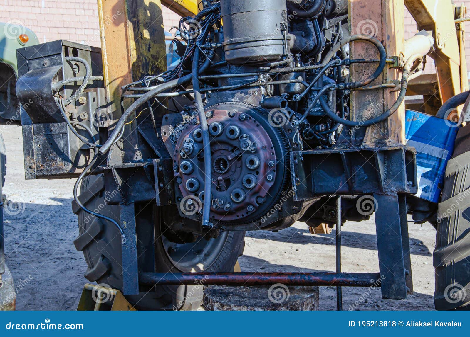Old Rusty Tractor`s Flat Back Tire. Industrial Stock Photo - Image of ...