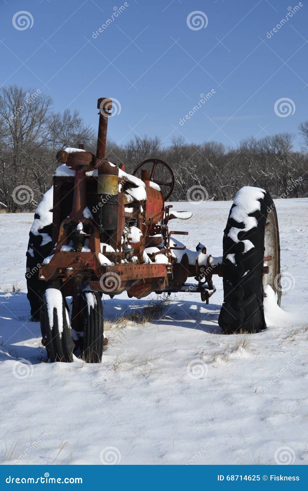 Old Rusty Tractor after a Winter Snow Stock Image - Image of farmer ...