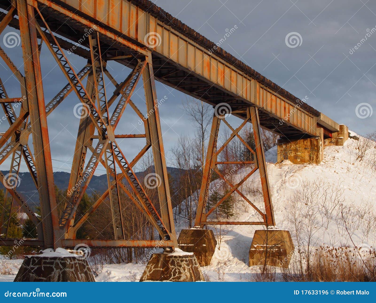 Old Rusty Train Bridge Winter Stock Photo - Image of construction ...