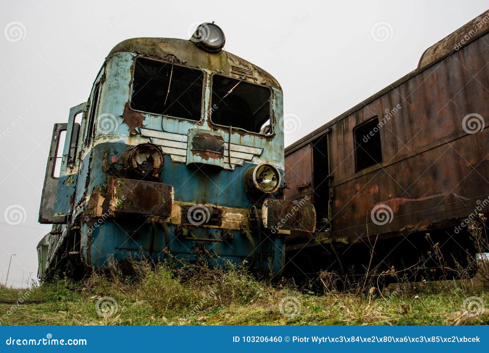Old Rusty Trains. Old Abandoned Track, Siding with Dirty Old Trains ...