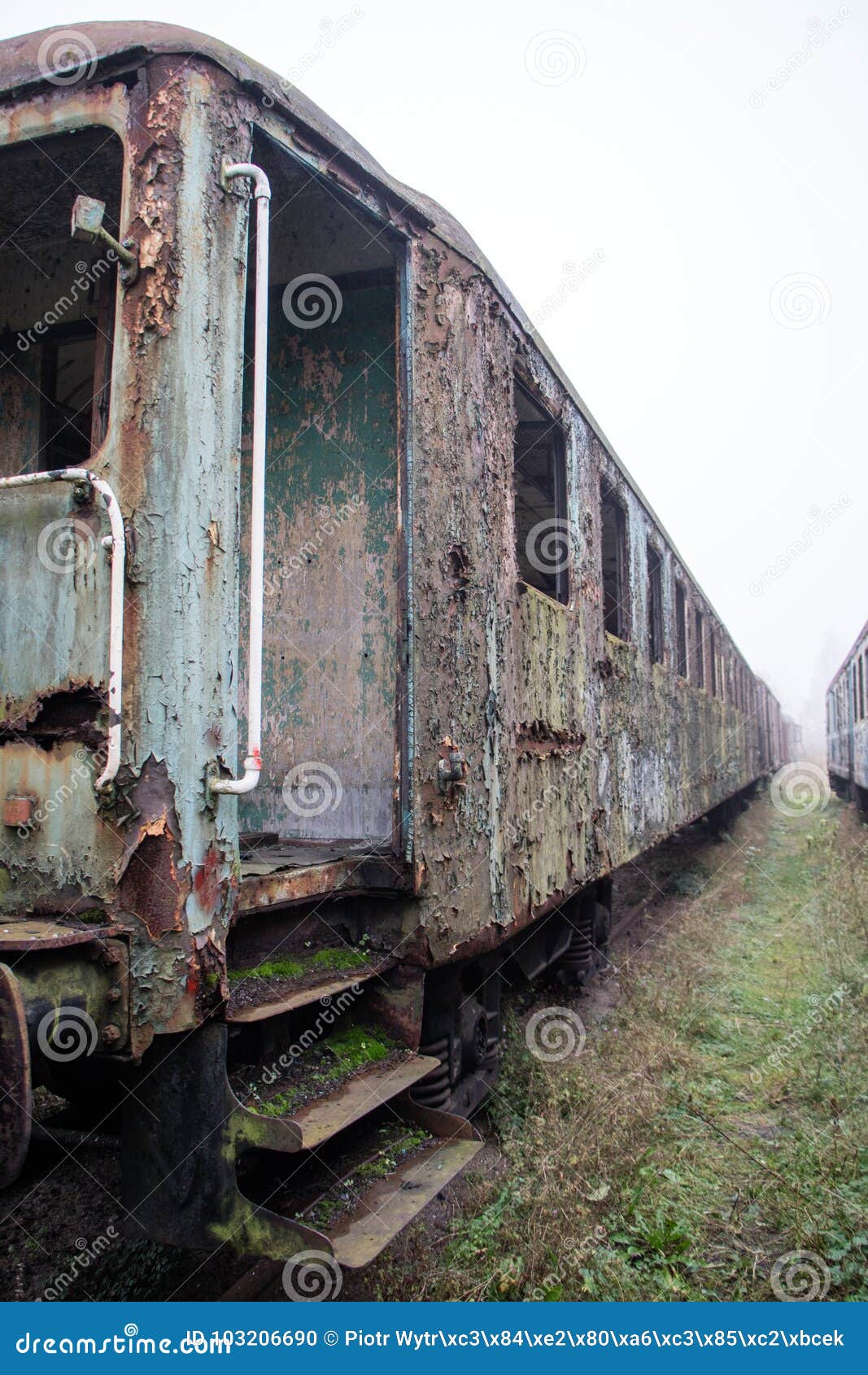 Old Rusty Trains. Old Abandoned Track, Siding with Dirty Old Trains ...