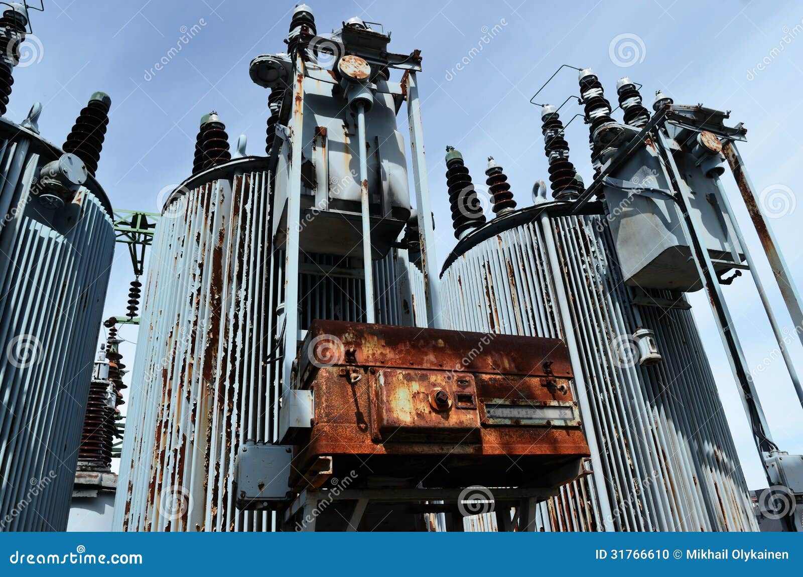 Old Rusty Transformer Substation Against the Blue Sky Stock Photo ...