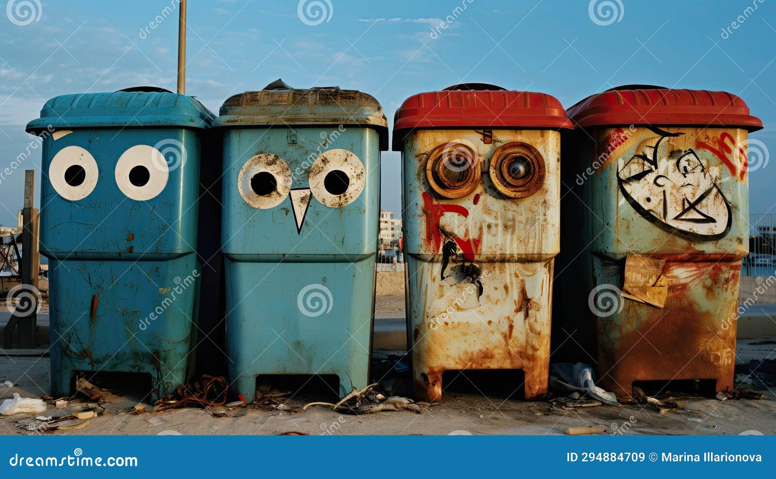 Old Rusty Trash Cans on Drinking Bin. Generative AI Stock Image - Image ...