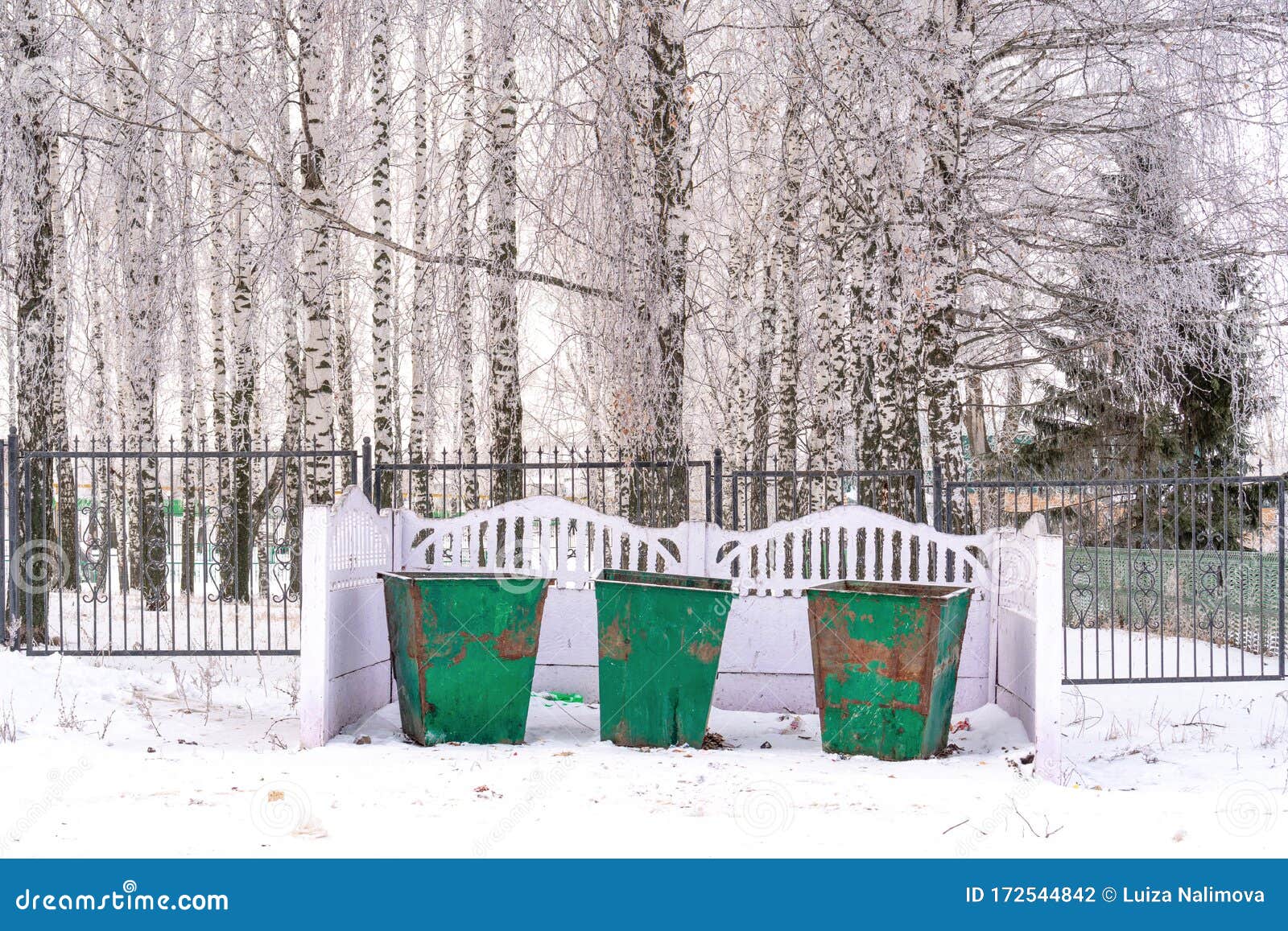 Old Rusty Trash Cans on the Snow in Winter Stock Photo - Image of ...