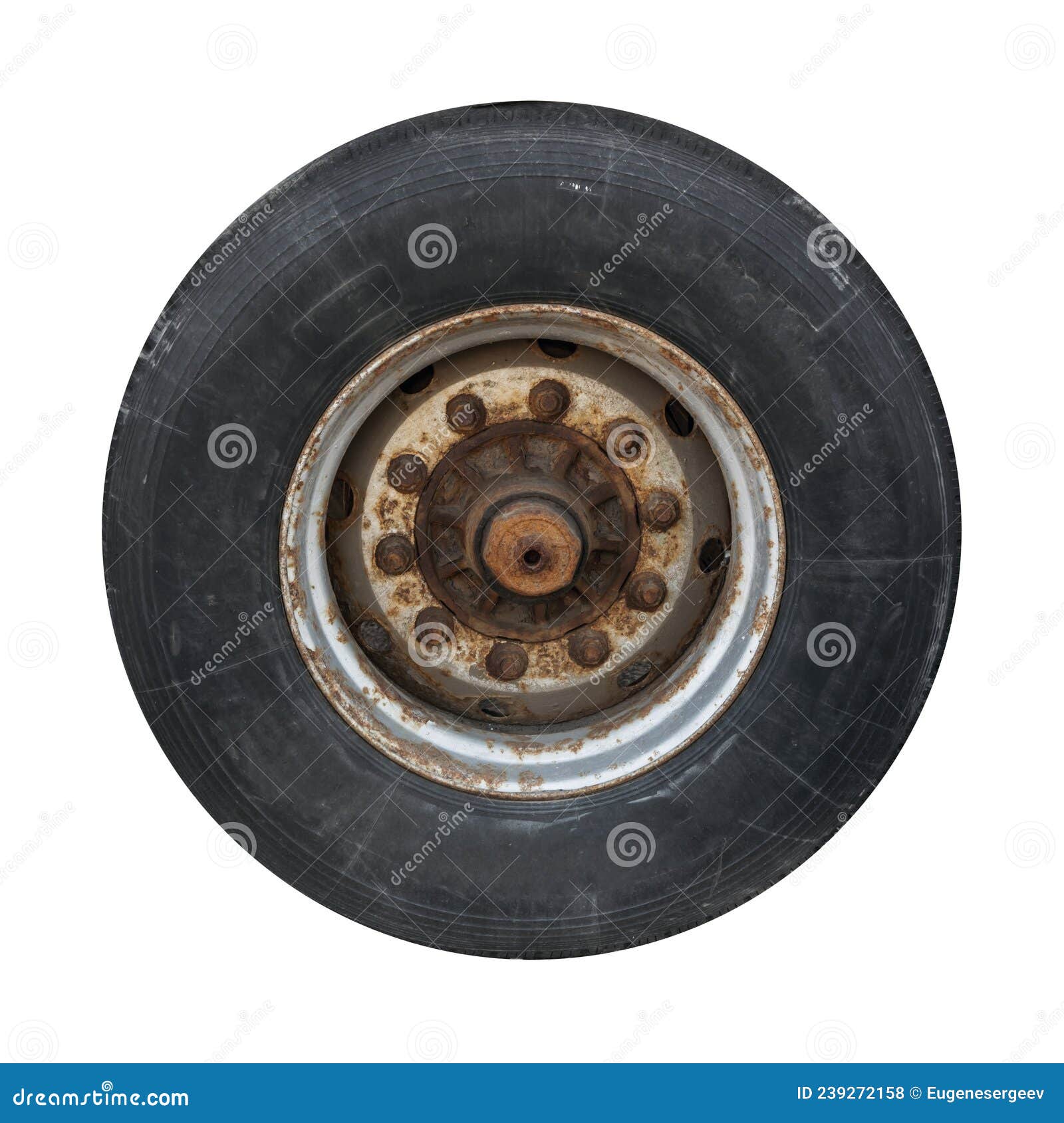 Old Rusty Truck Wheel Isolated on White Stock Photo - Image of closeup ...