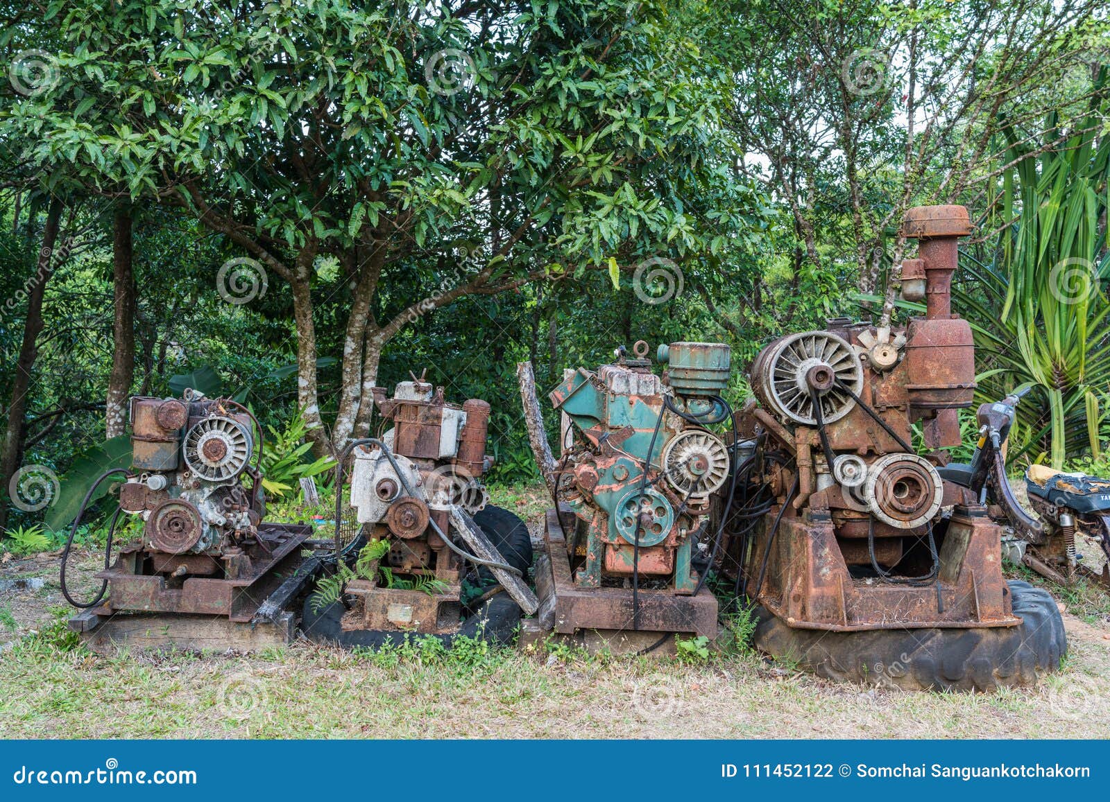 Old and Rusty Unworkable Diesel Engines Stock Photo - Image of bush ...