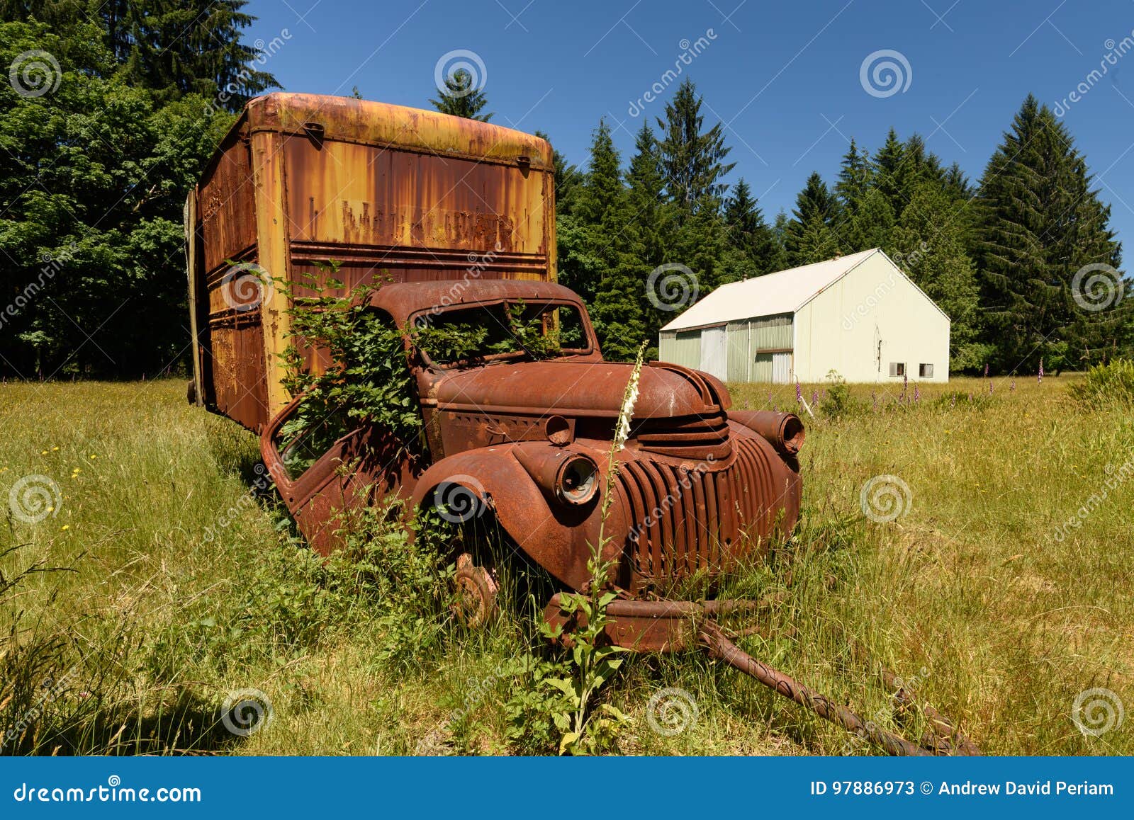 Old rusty van stock image. Image of grass, field, left - 97886973