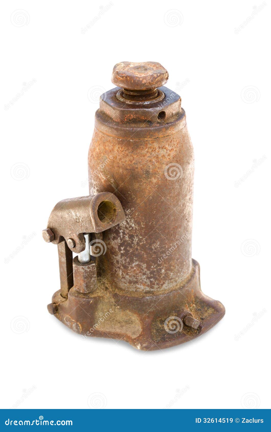 Red Rusty Jack Stand On A Table With Another Used Engine Part In A ...