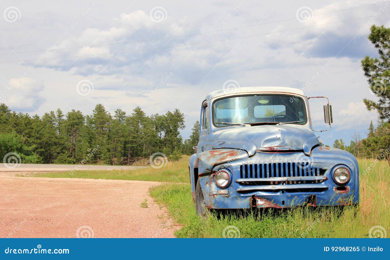 Old Rusty Vintage Car by the Road Stock Image - Image of blue, cars ...
