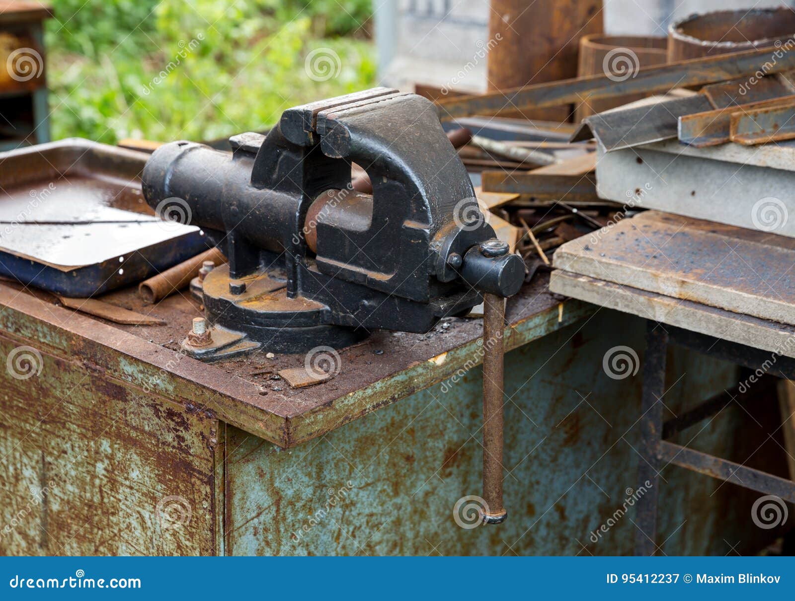 Old Rusty Vise On Workbench Royalty-Free Stock Photography ...