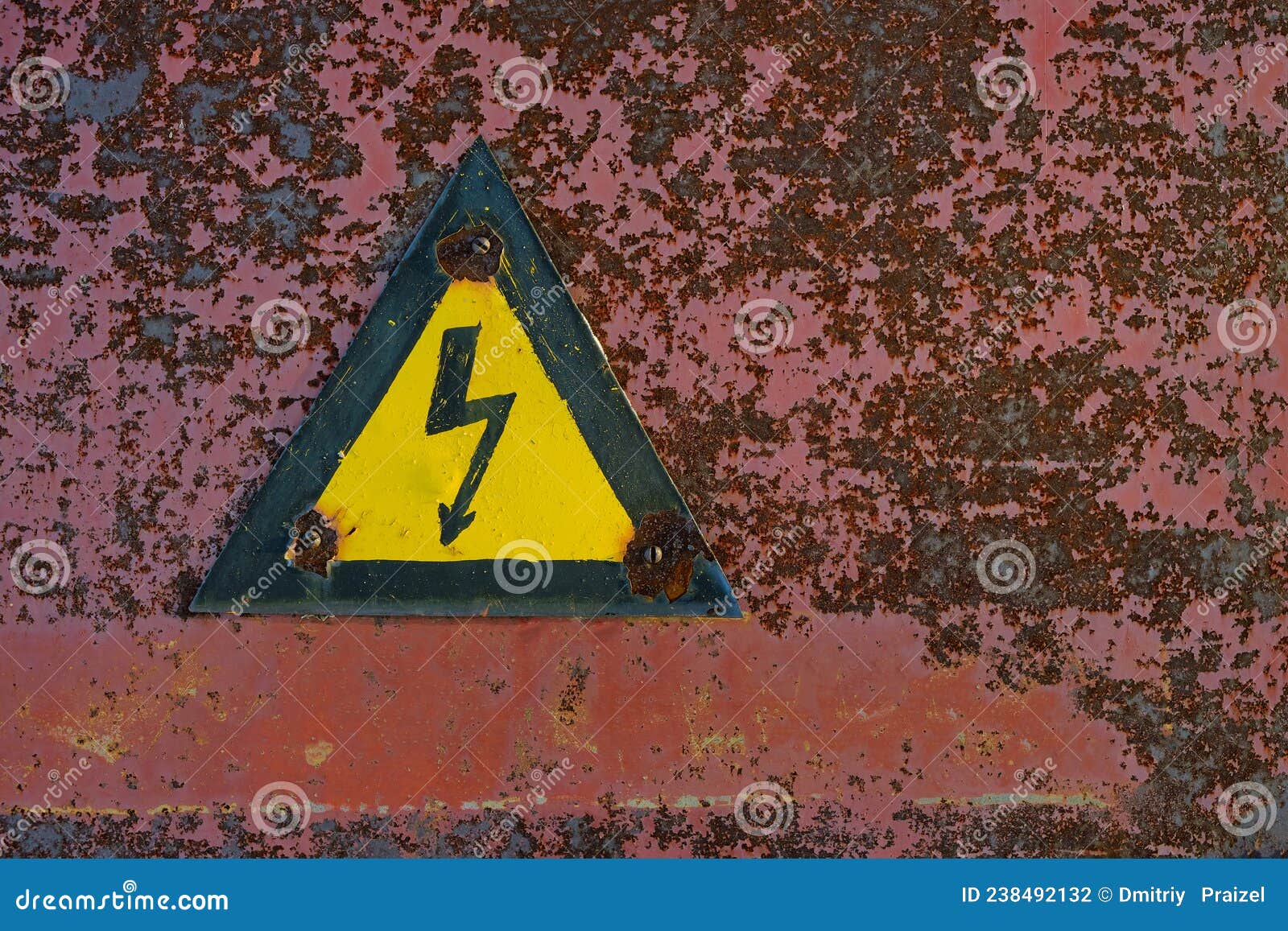 Old Rusty Warning High Voltage Sign On Cracked Wooden Surface Royalty ...