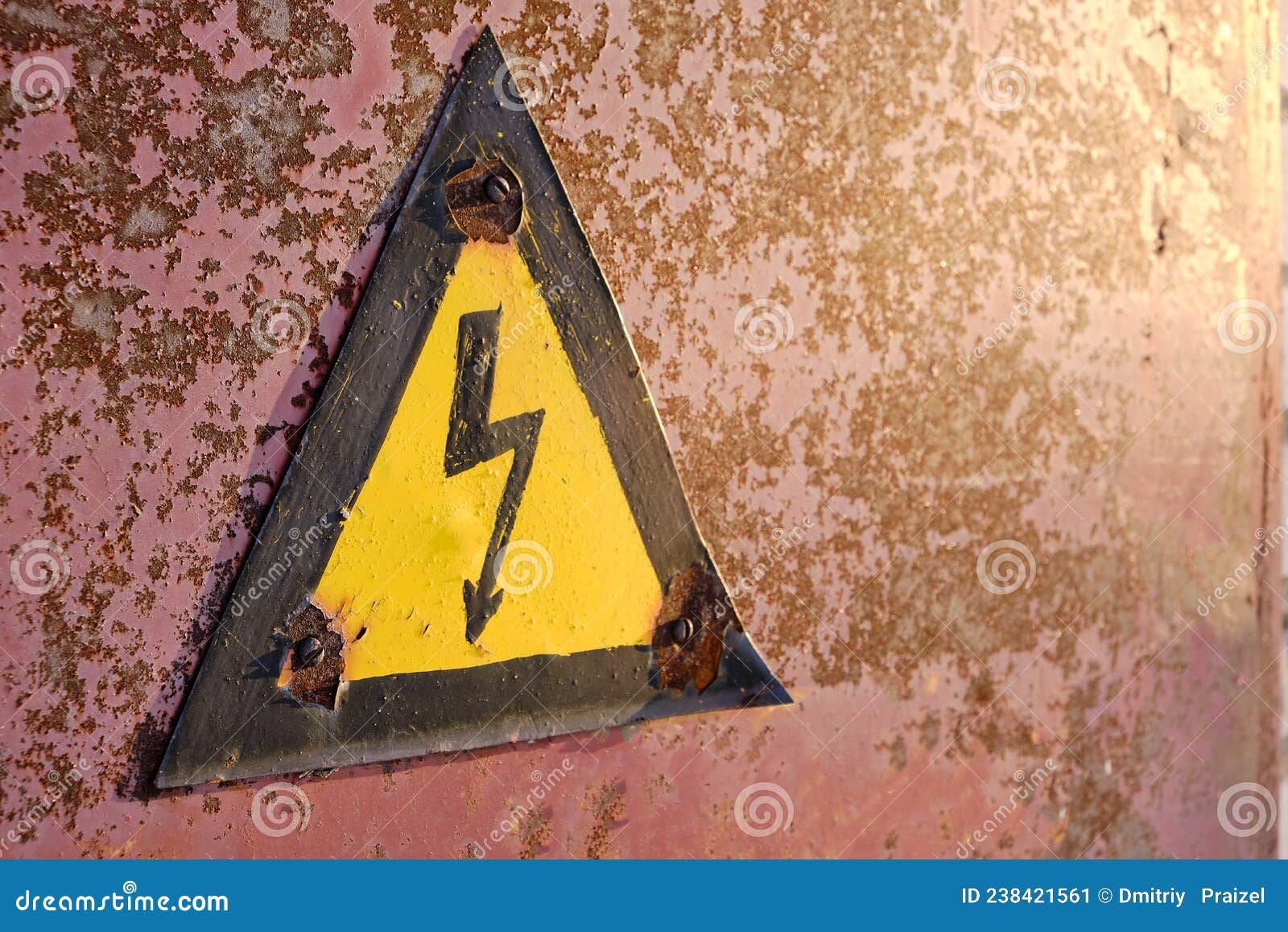 Old Rusty Warning High Voltage Sign On Cracked Wooden Surface Royalty ...