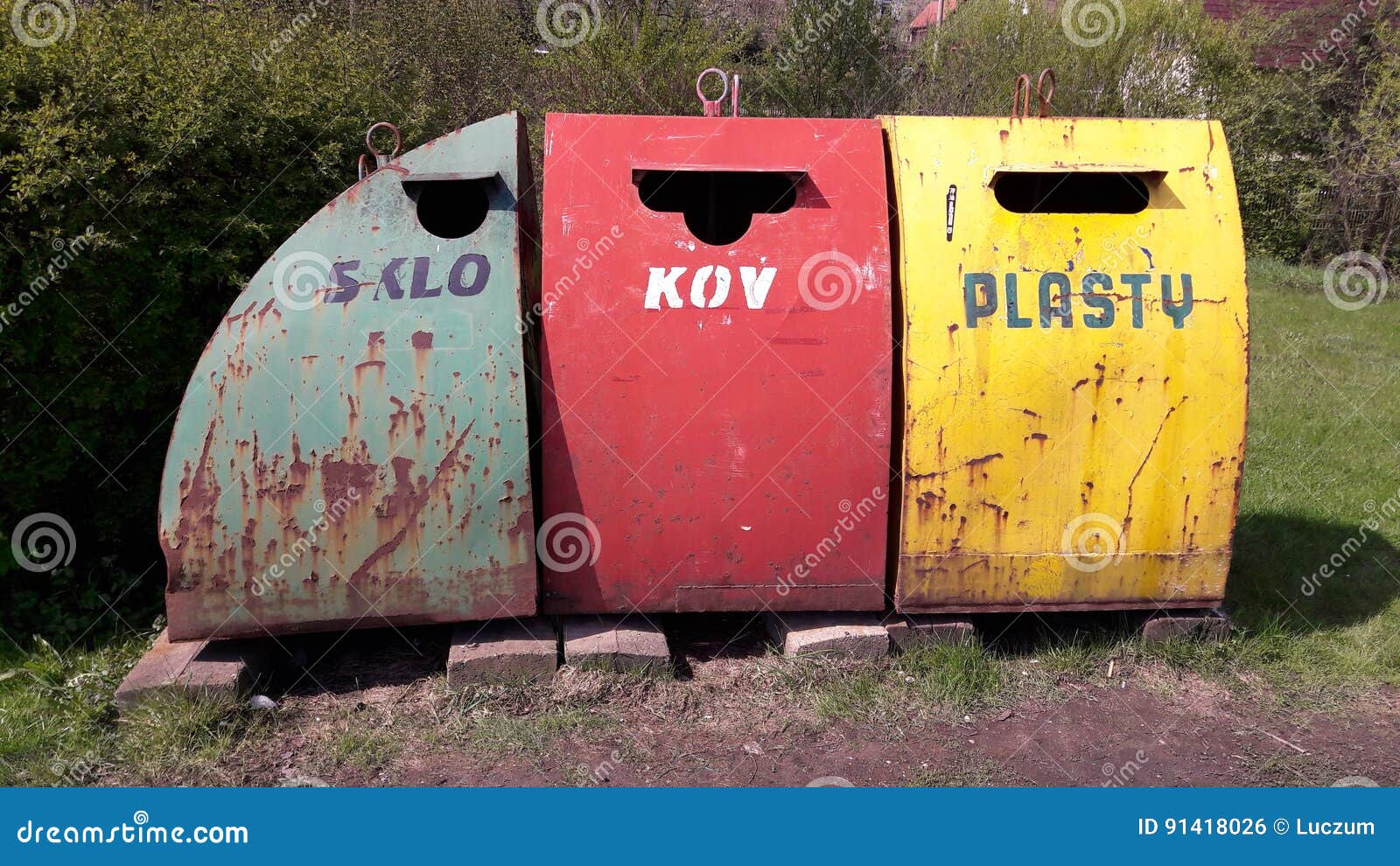 Old rusty waste containers stock photo. Image of separate - 91418026