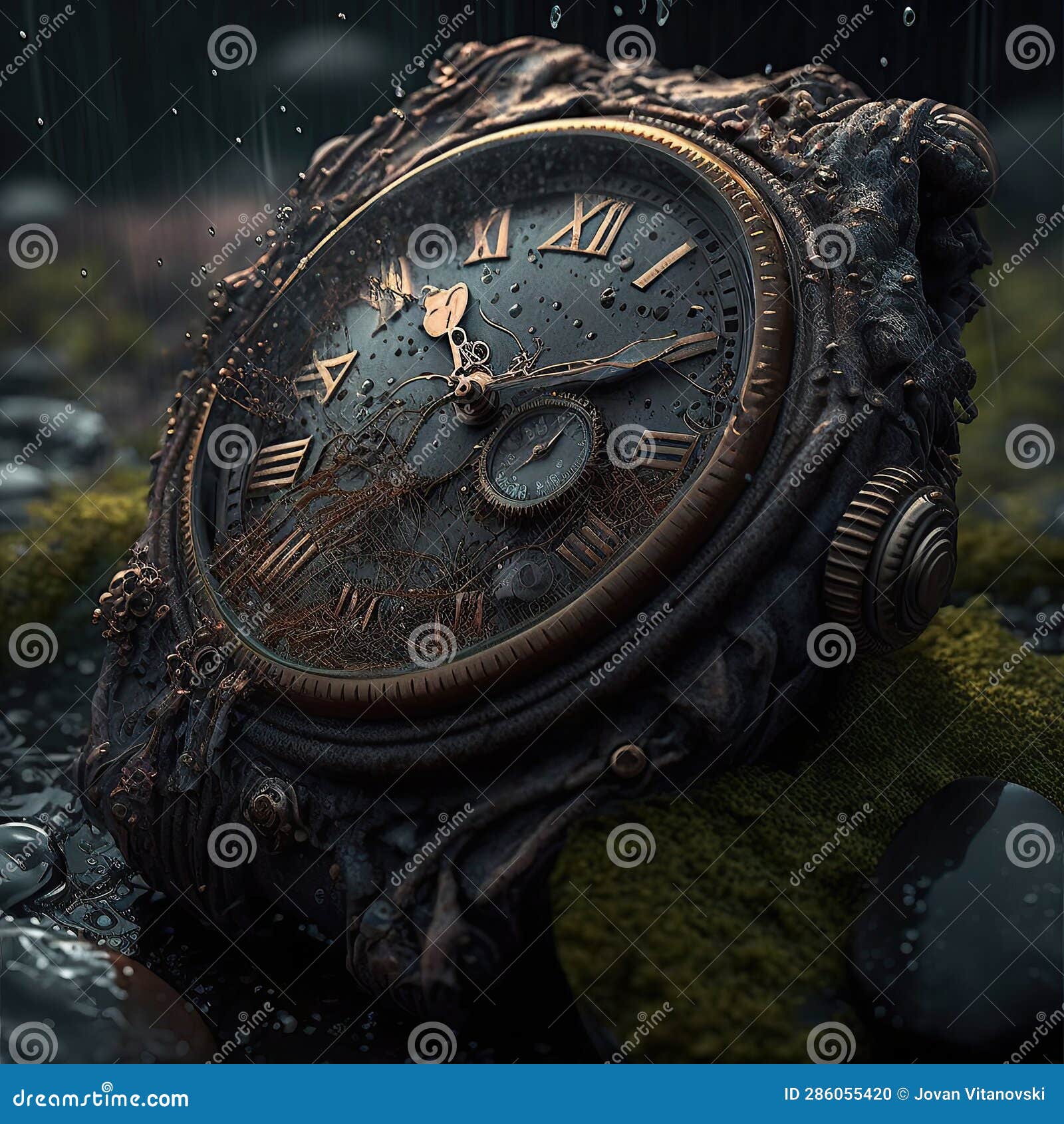 From Old Rusty Watch Dripping Mud and Clay Stock Illustration ...